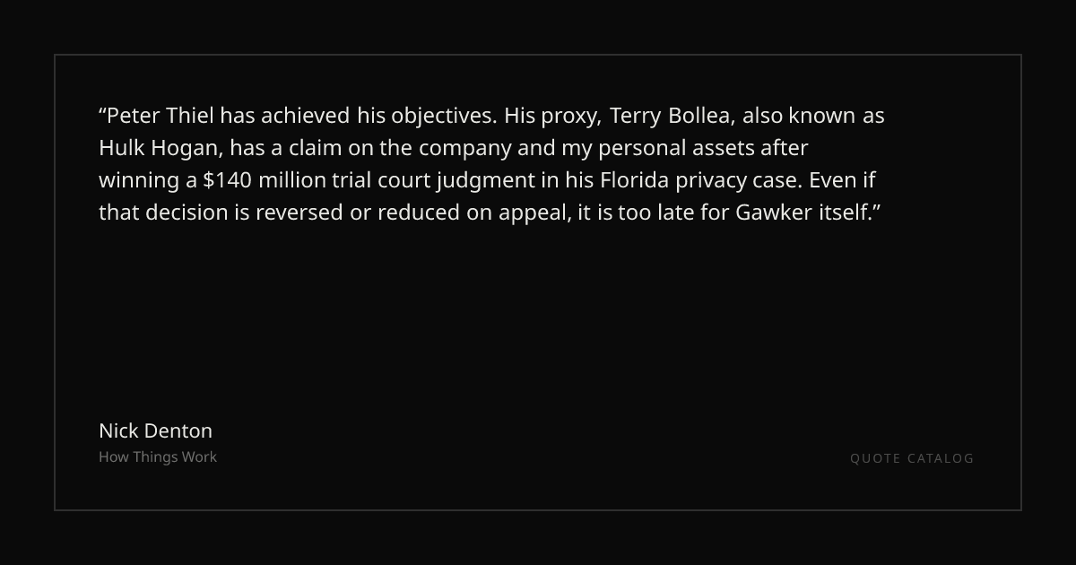 "Peter Thiel has achieved his objectives. His proxy, Terry Bo ...